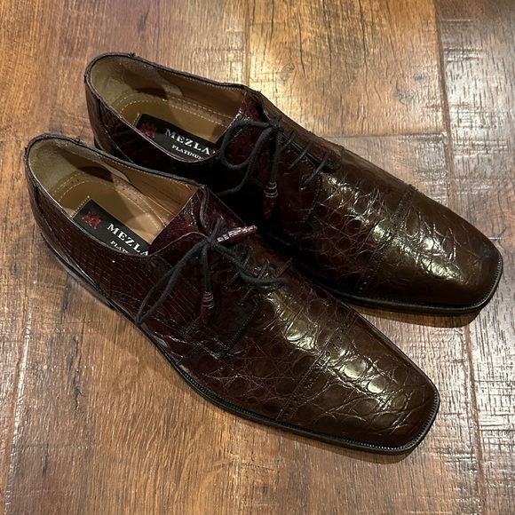 Mezlan | Shoes | Mezlan Mens Dark Brown Leather Crocodile Oxfords ...